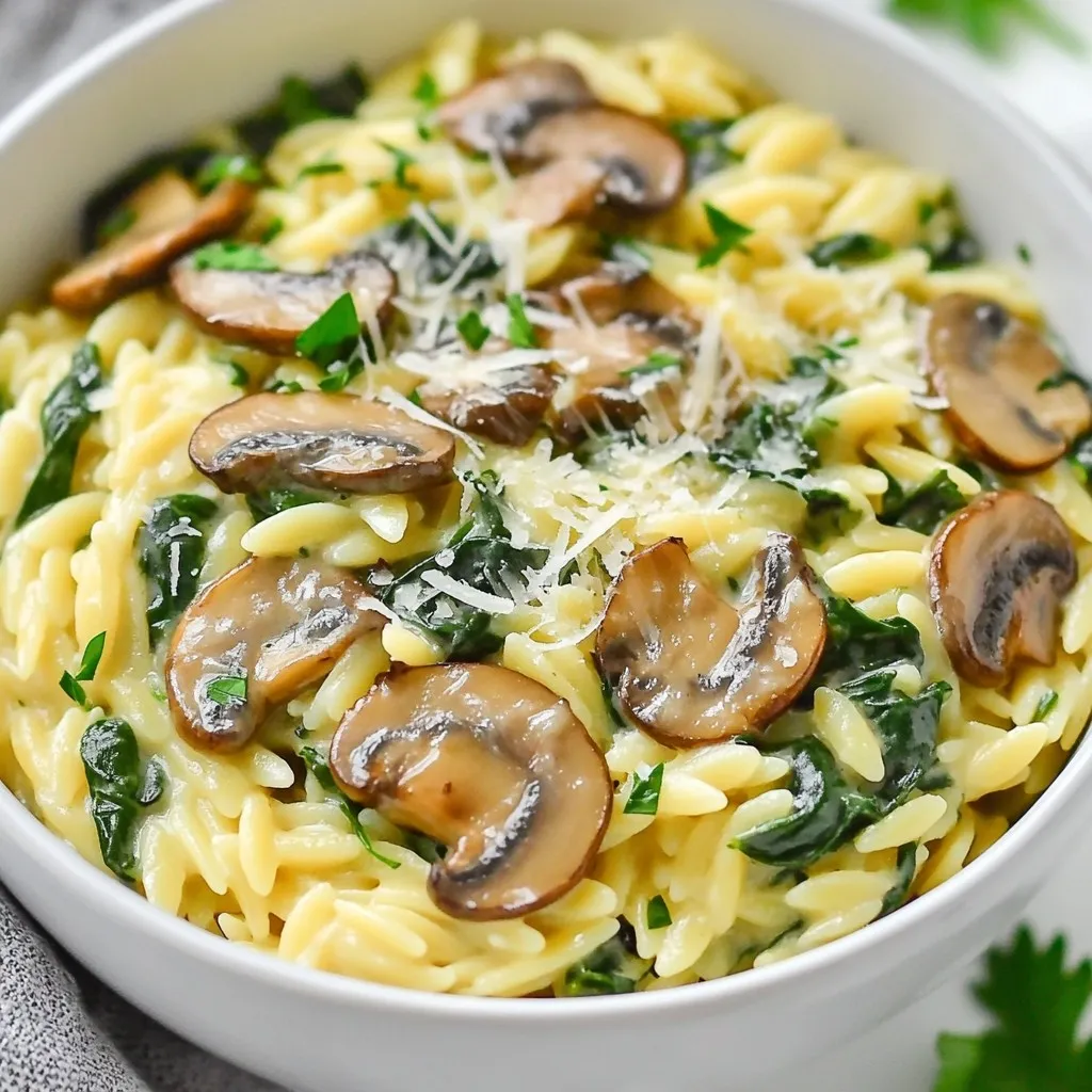 Creamy Mushroom Spinach Orzo Flavorful Dinner Dish – tossedflavors.com